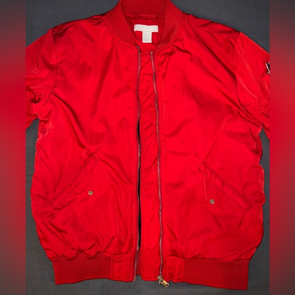H&M | Jackets & Coats | Hm Red Bomber Jacket | Poshmark